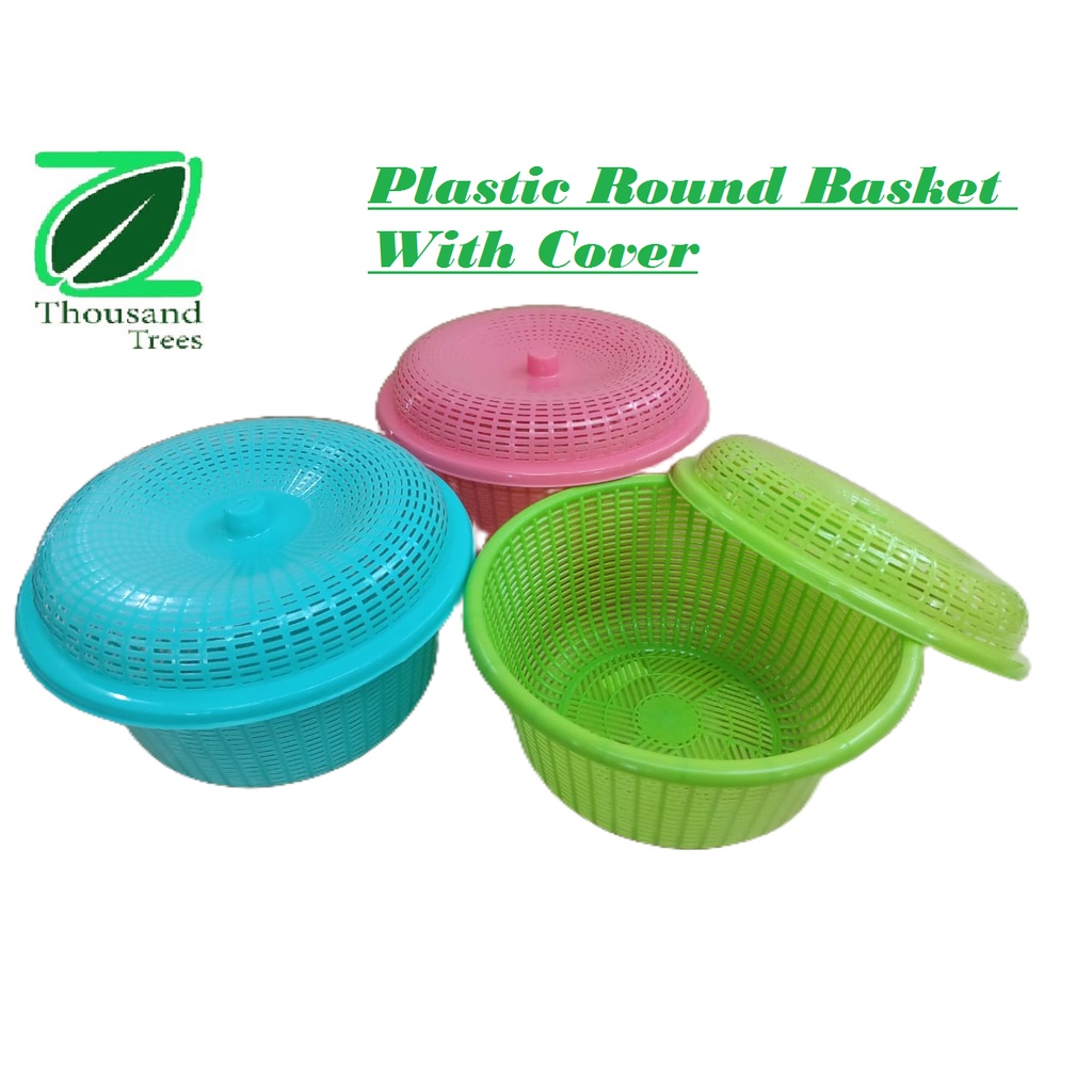 Plastic Round Basket With Cover (1Unit) | Shopee Malaysia