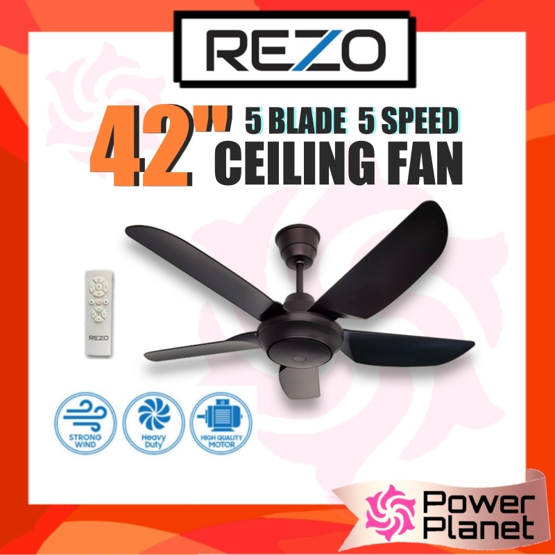 REZO 42'' 5 Blades Ceiling Fan AX42 5 speeds with Remote Control Kipas ...