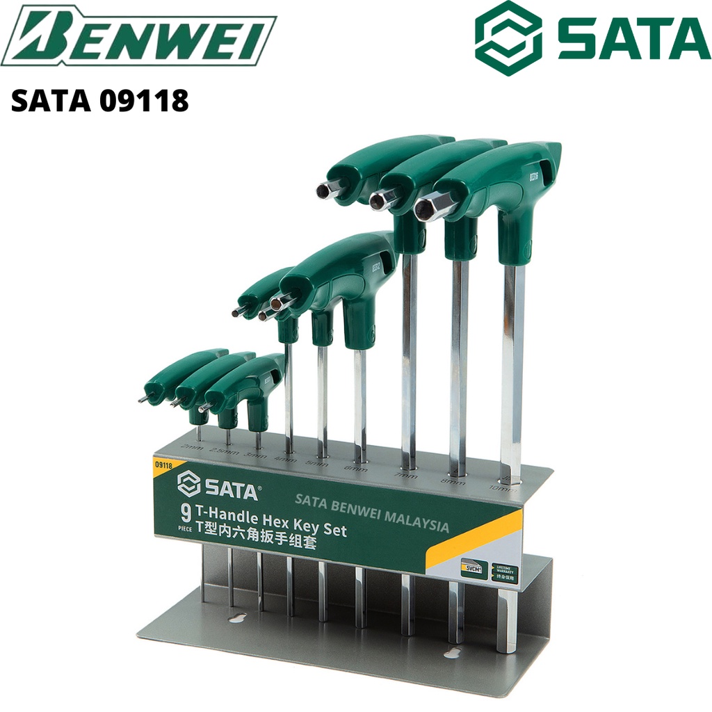 SATA 09118 9PCS T-HANDLE HEX KEY SET / 2MM 2.5MM 3MM 4MM 5MM 6MM 7MM ...