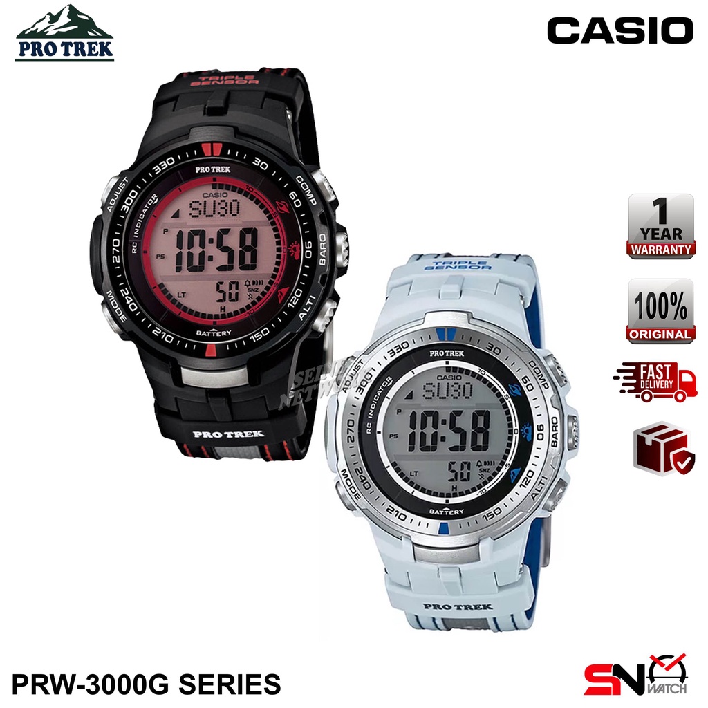 Casio Protrek PRW-3000G Triple Sensor Tough Solar Digital With Extra Strap Men Sports Watch ...