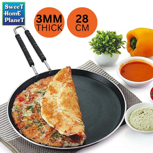 TRISHUL Tawa wth Lid 28CM Heavy Duty Flat Tawa with Stainless Steel ...