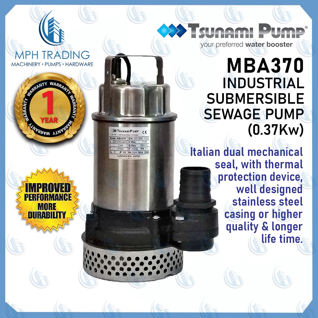 Tsunami MBA370 Multipurpose Sewage Submersible Water Pump Stainless ...