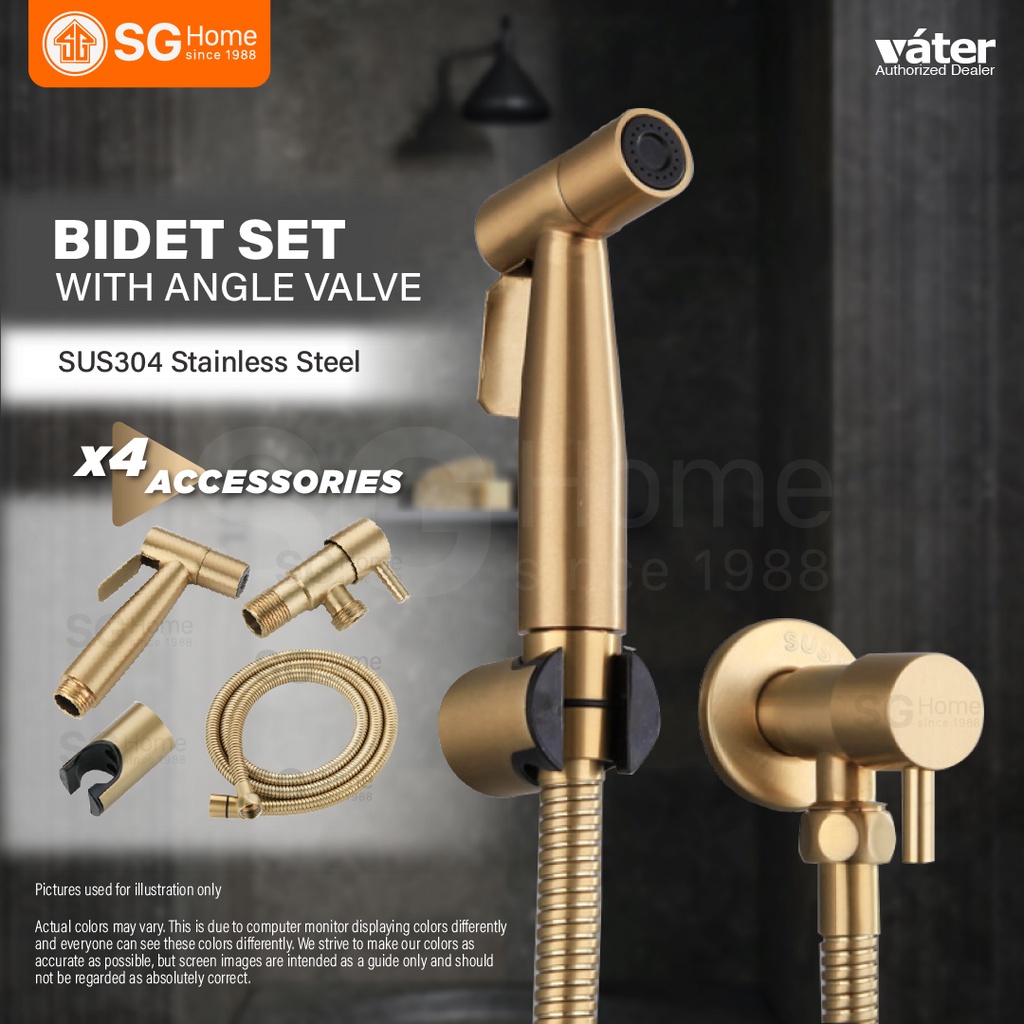[READY STOCK] Vater SUS304 Gold Toilet Bidet Set With Angle Valve Hand ...