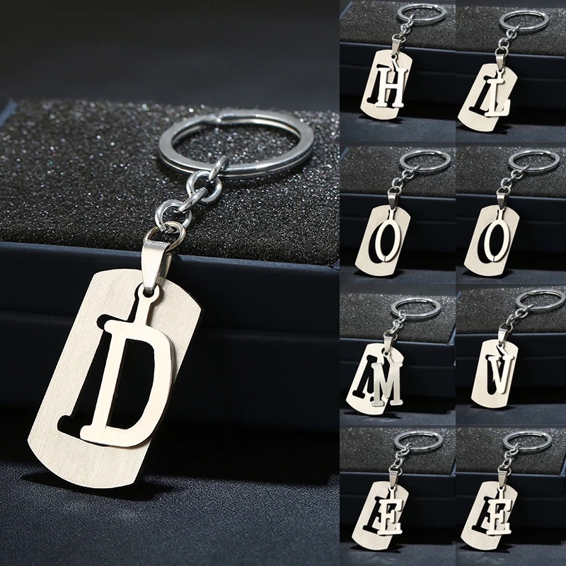 26 A-Z Letters Key Chain For Name Silver Color Steel Keychain Charms ...