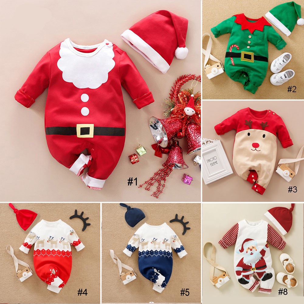 Christmas Baby Clothes for Boys Girls Santa Print Long Sleeves Set ...