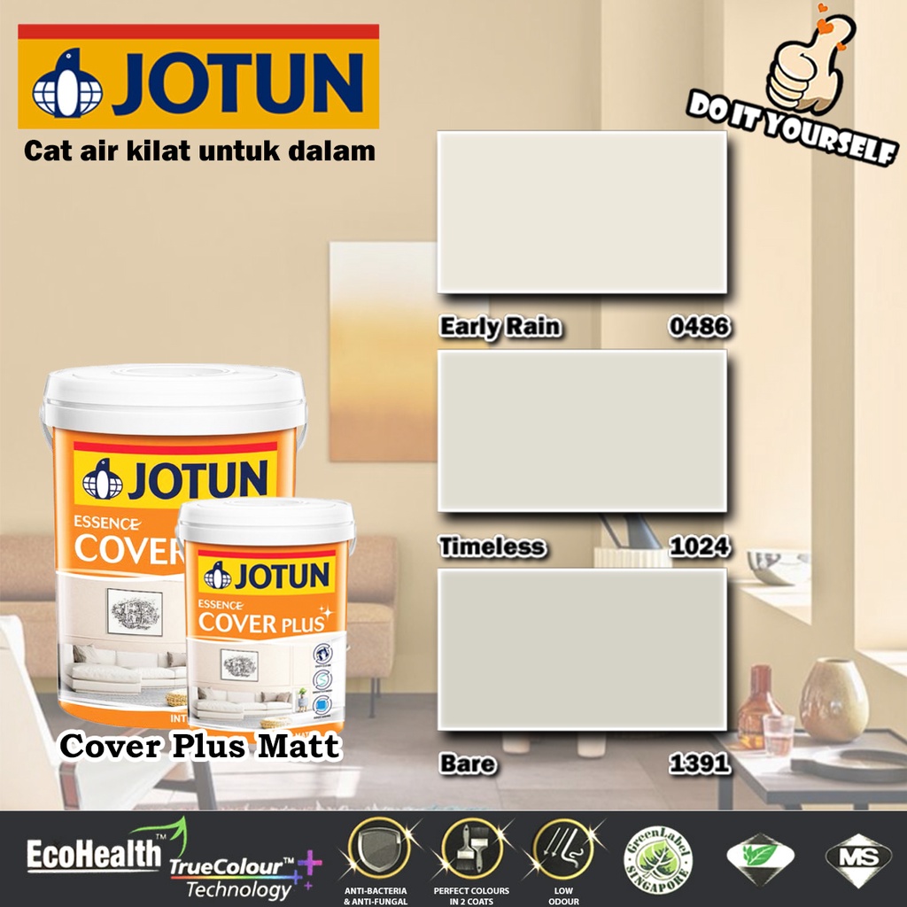JOTUN ESSENCE COVER PLUS INTERIOR MATT 5 Liter Early Rain 0486 / Timeless 1024 / Bare 1391 ...