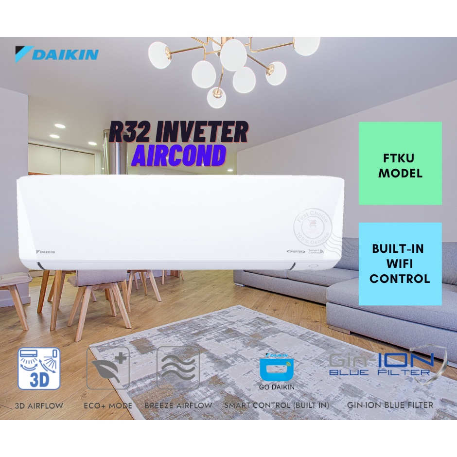 (SMART CONTROL) Daikin Air cond 1HP FTKU28B/1.5HP FTKU35B R32 Deluxe ...