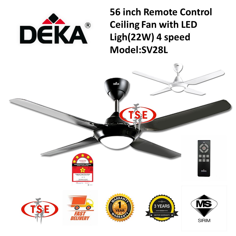 Deka (SV28L) 56'' 4-Blade Ceiling Fan With LED Light 22W Remote Control ...