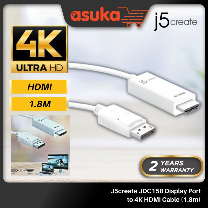 J5create JDC158 Display Port to 4K HDMI Cable (1.8m) | Shopee Malaysia