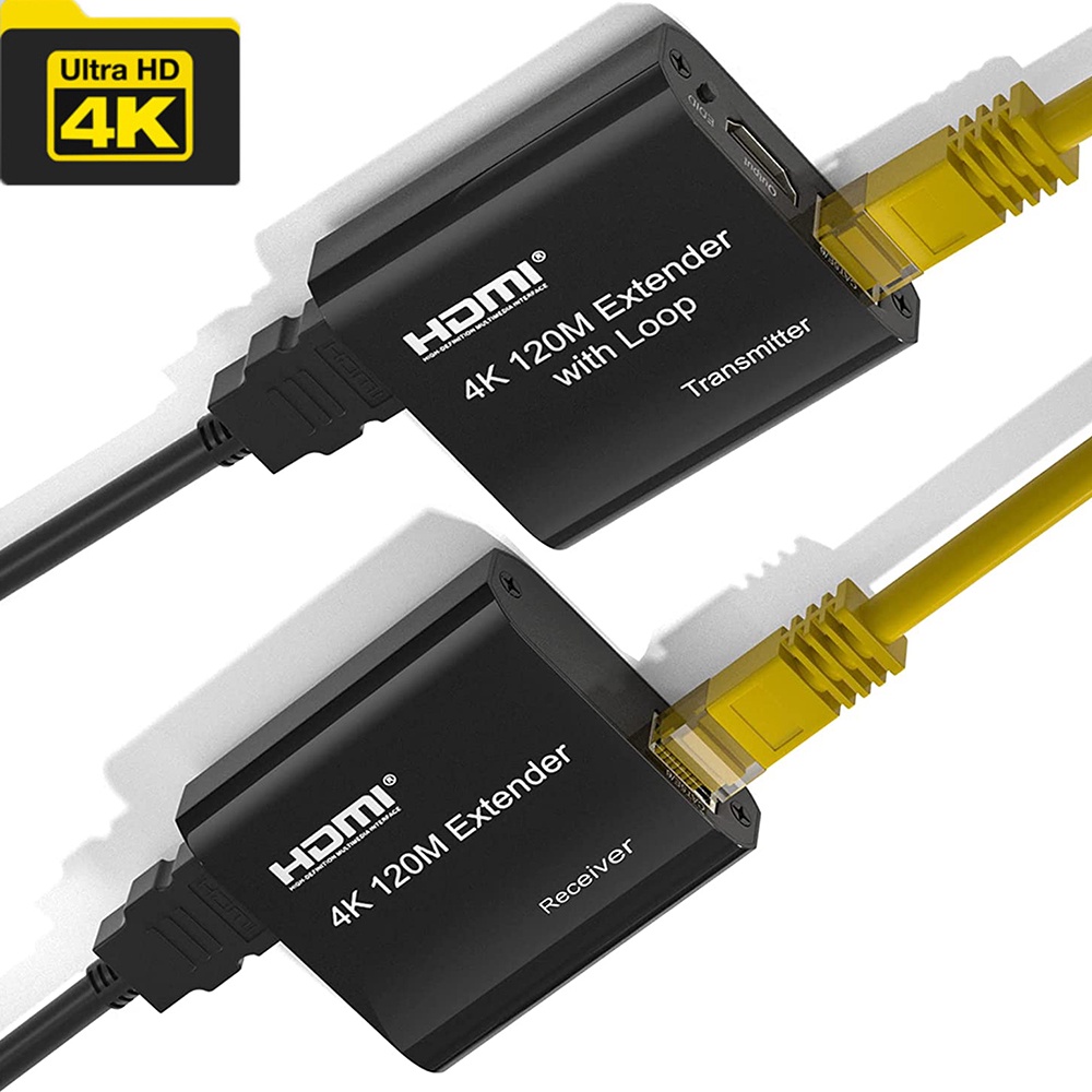 4K HDMI Extender 120M with Loop HDMI over single CAT5e/6 Ethernet LAN HDMI to Rj45 extender ...