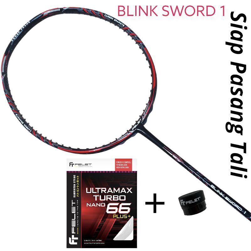 (Siap Pasang Tali 4Knot) Felet Blink Sword 1 《FREE COVER》Badminton ...