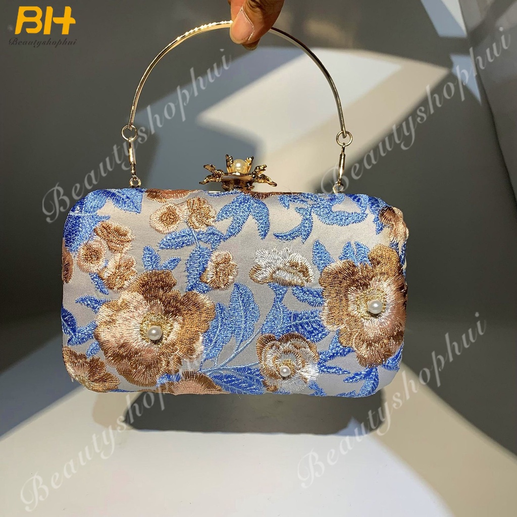New Clutch Embroidered Handmade Beaded Dinner Bag Women's Vintage Pearl ...