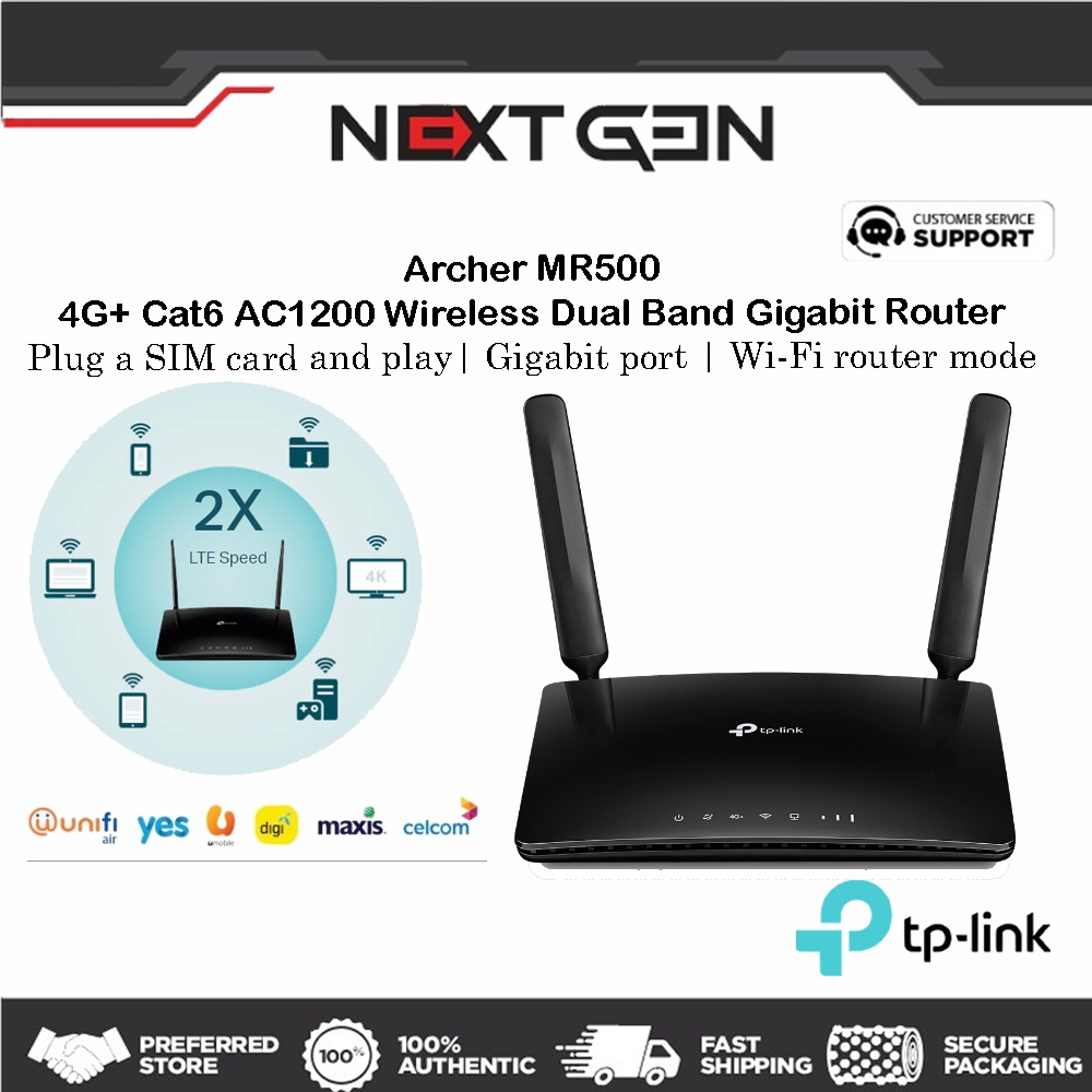 TP-LINK Archer MR500 4G+ Cat6 LTE AC1200 Wireless WIFi Modem Dual Band ...