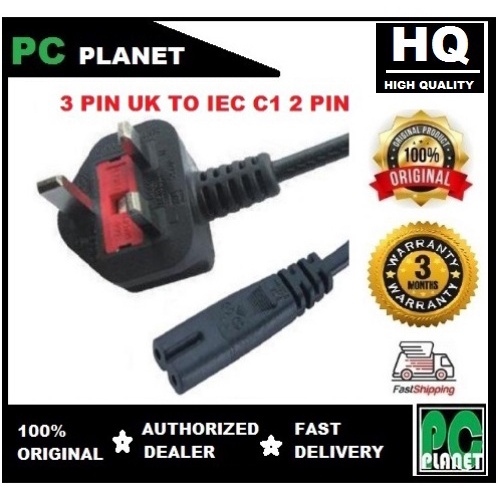 HIGH QUALITY 3 PIN UK TO IEC C1 2 PIN POWER CABLE WITH FUSE 1.8M ...