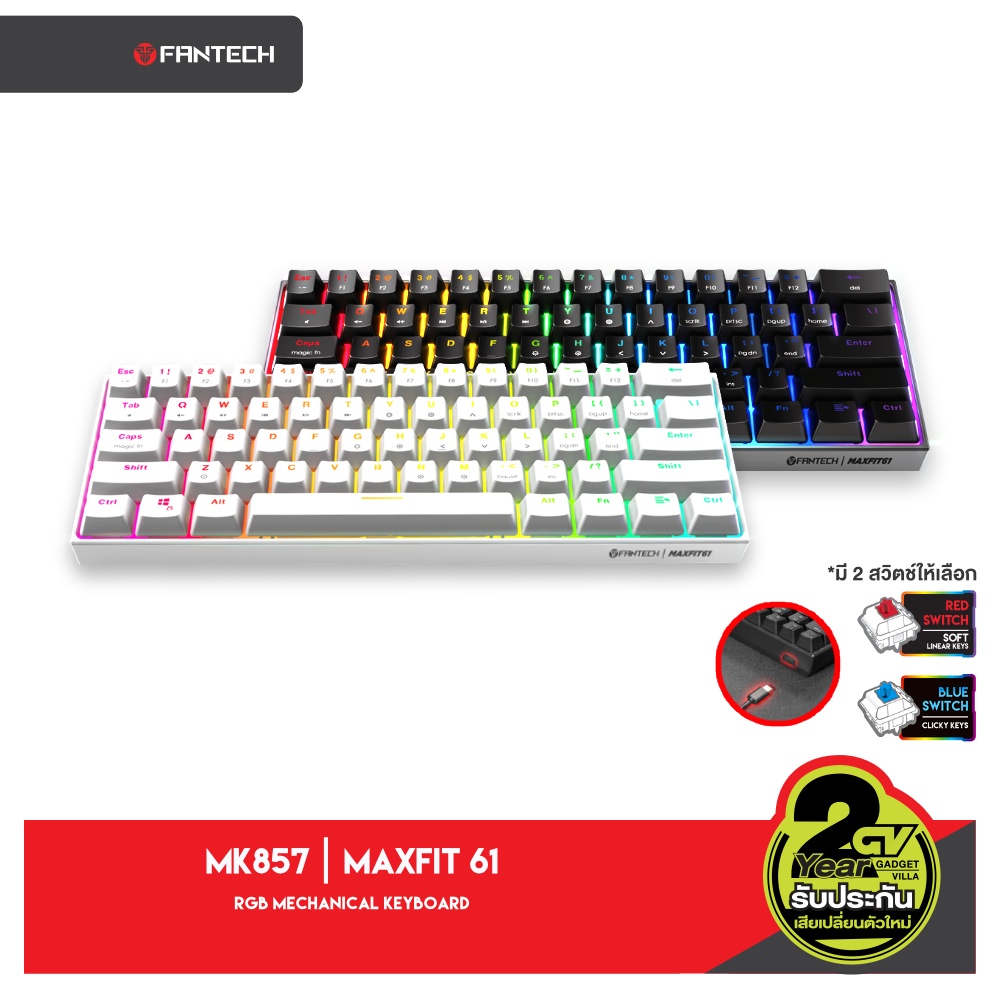 FANTECH MK857 TKL 61 KEY KEYBOARD MECHANICAL SWITCH Keypad Detachable Removable keycaps ...
