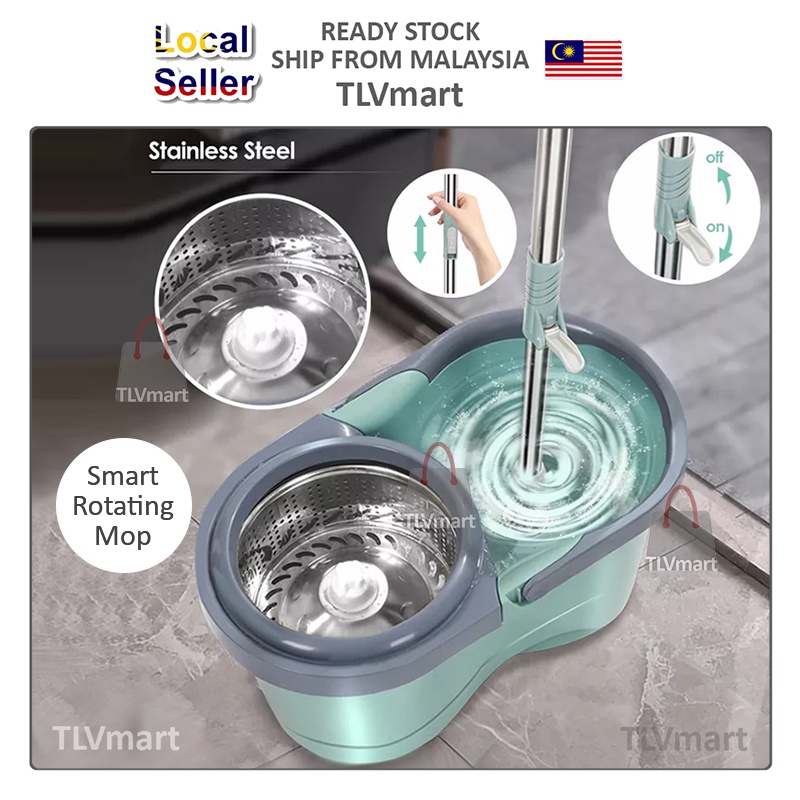 Smart Rotating Mop Set Hand-Free Hand Wash | Spin Mop Set with Wheel ...