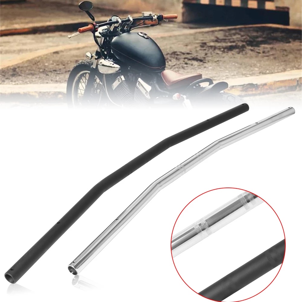 7/8Inch 22/25MM Motorcycle Retro Bend Handlebar Handle Bar Black Silver ...