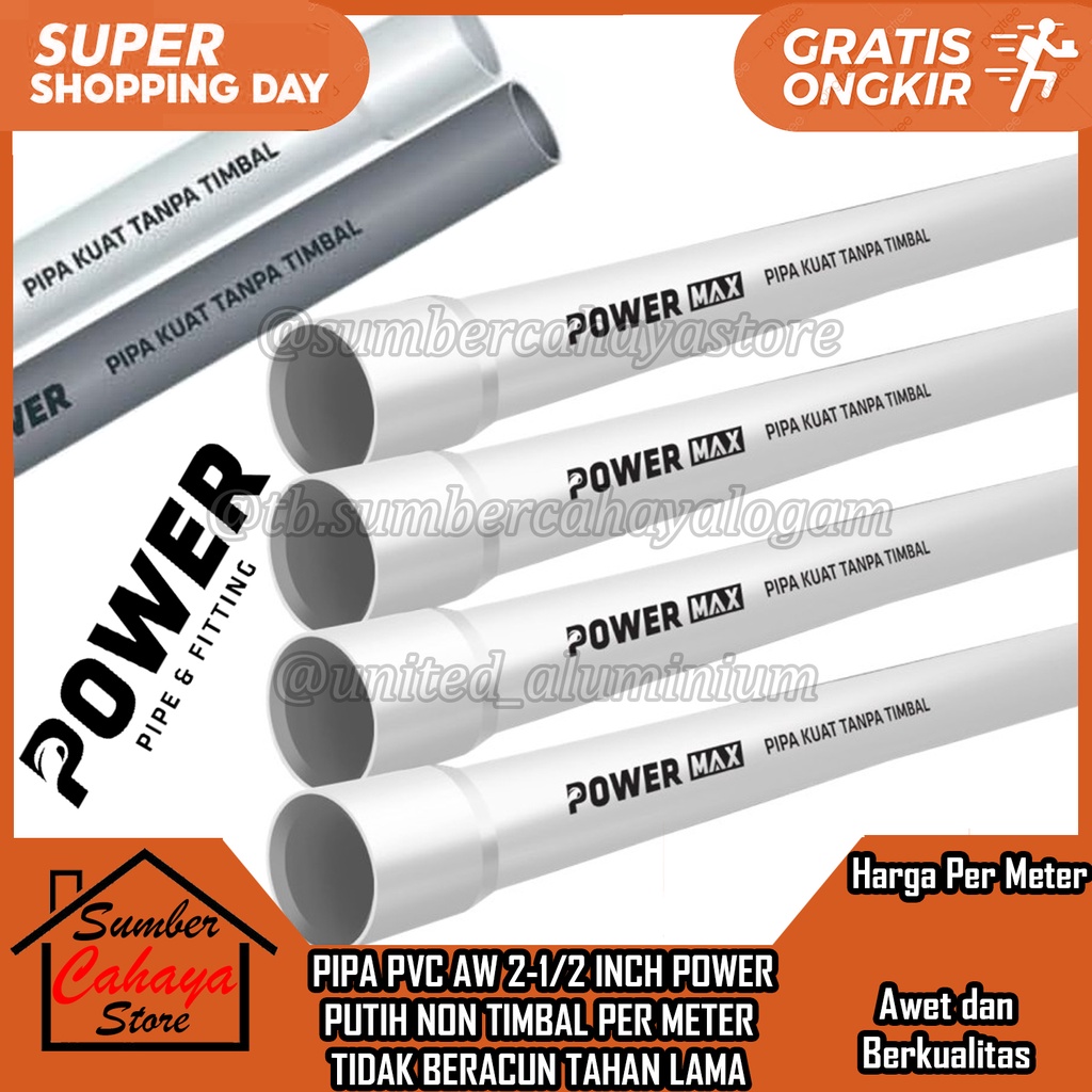 AW PVC Power Water PIPE Thickness 1 Meter 2 1/2" Inch White Grey Non ...