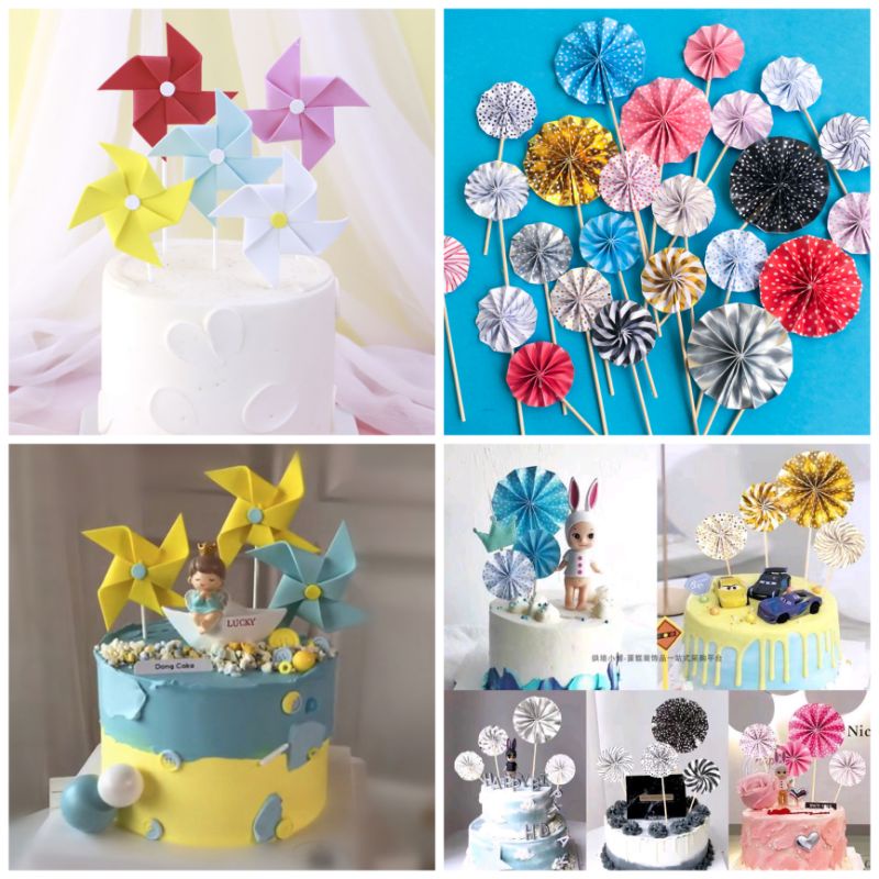 TWELVEOF7 fan folding sunflower cake topper decorations Eva windmill ...