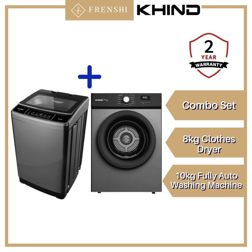【COMBO】KHIND 8kg Clothes Dryer CD819 + 10kg Fully Auto Washing Machine ...
