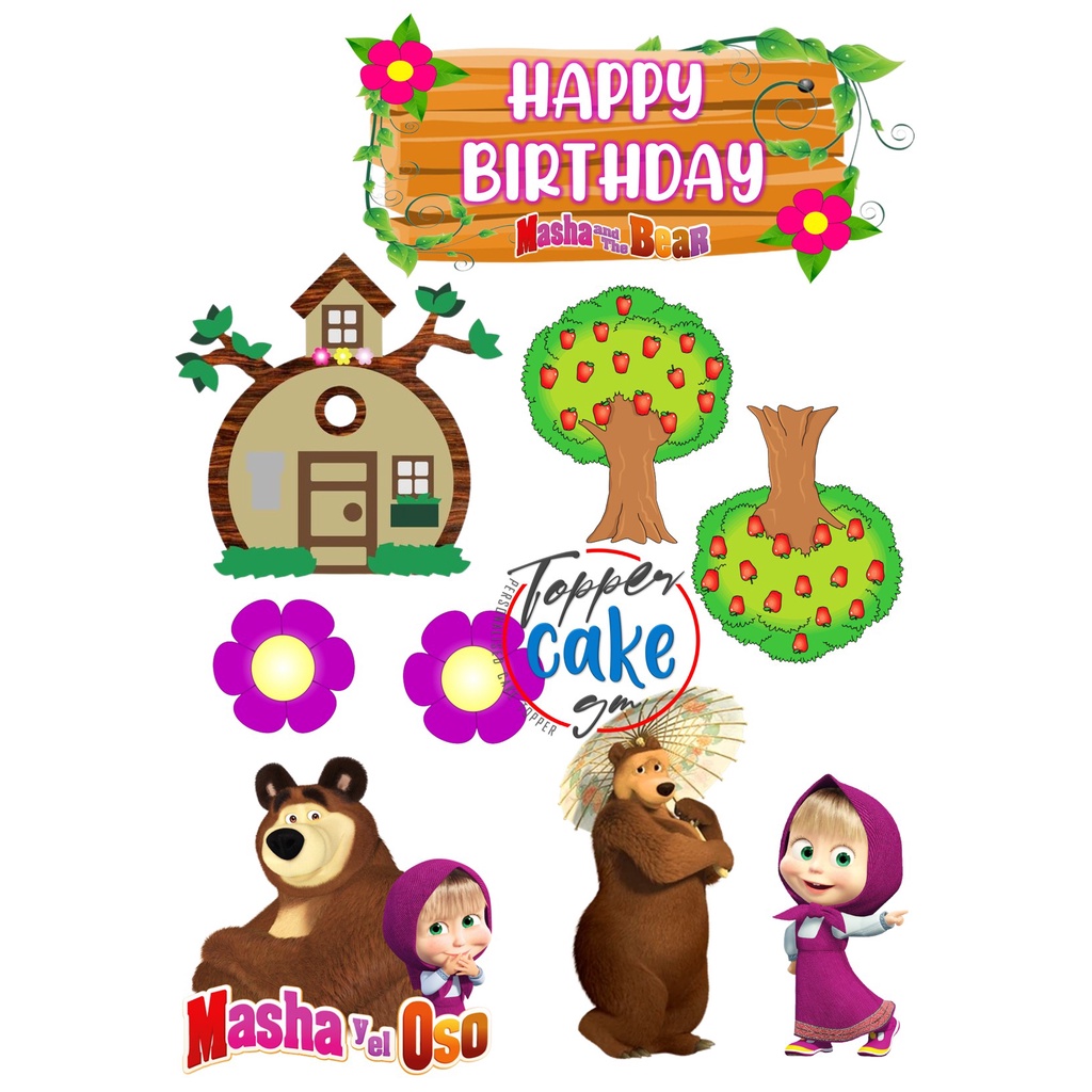 MASHA AND BEAR Topper Cake (CUSTOM NAME) | Shopee Malaysia