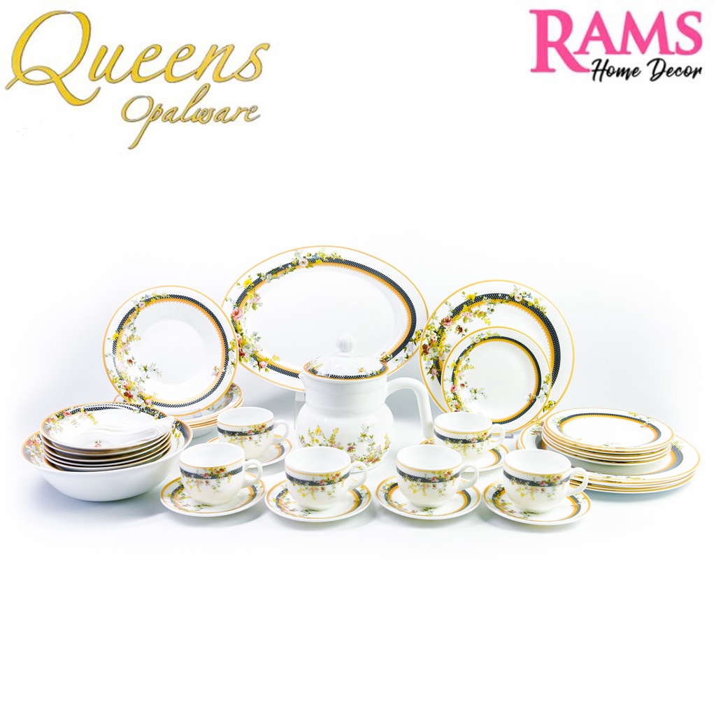 Queens 46pcs Opalware Dinner Set - Onyx Garden / Magnolia Blush / Coral ...