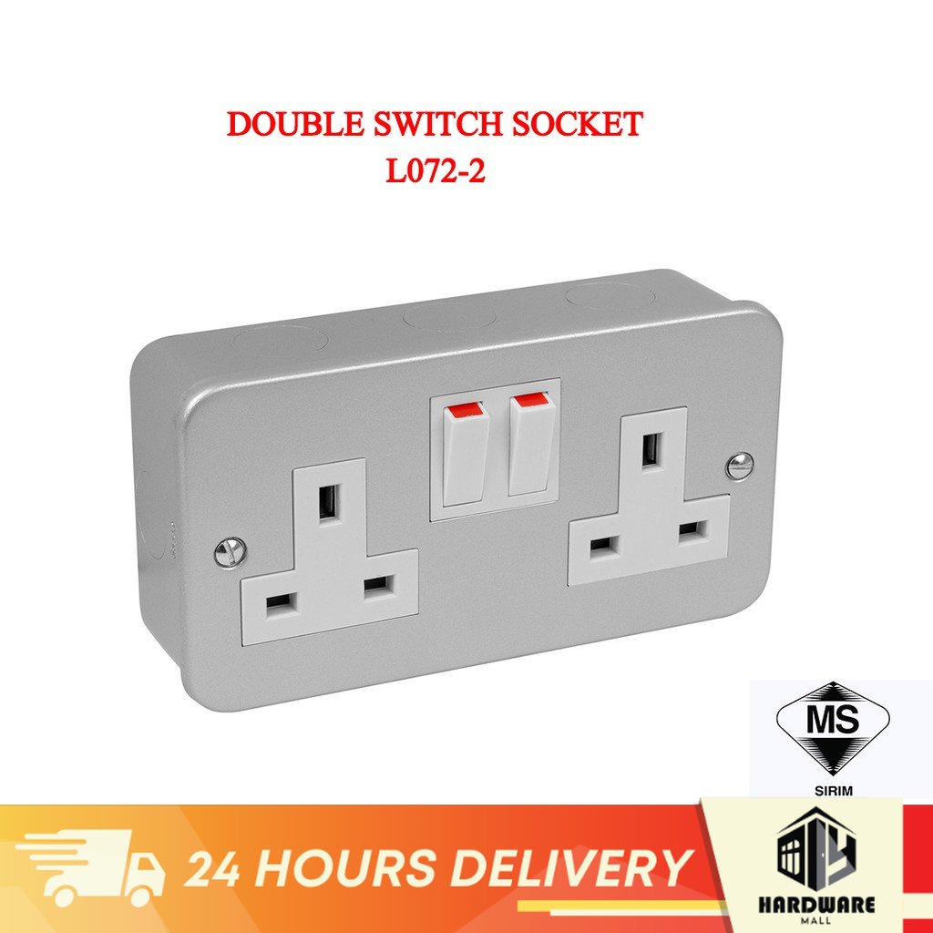 SIRIM H/DUTY Double Metal Clad 2 Gang Switch Socket Switched Trailing ...