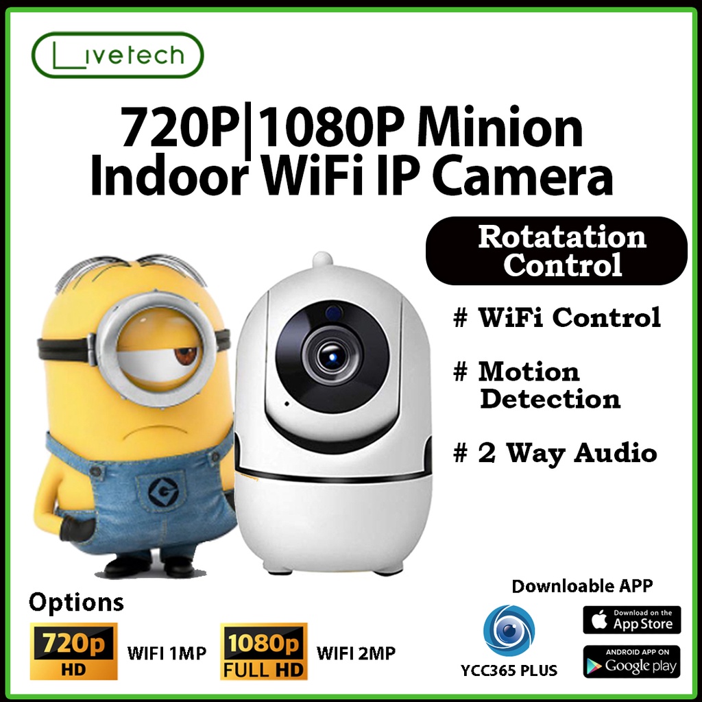 LiveTech Minion HD 720P/1080P wireless WiFi IP Camera CCTV Mini Network ...