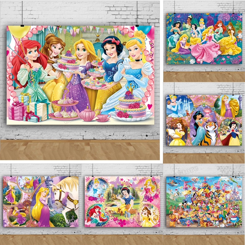 Disney Princess Birthday Party Background Decoration Snow White Mermaid ...
