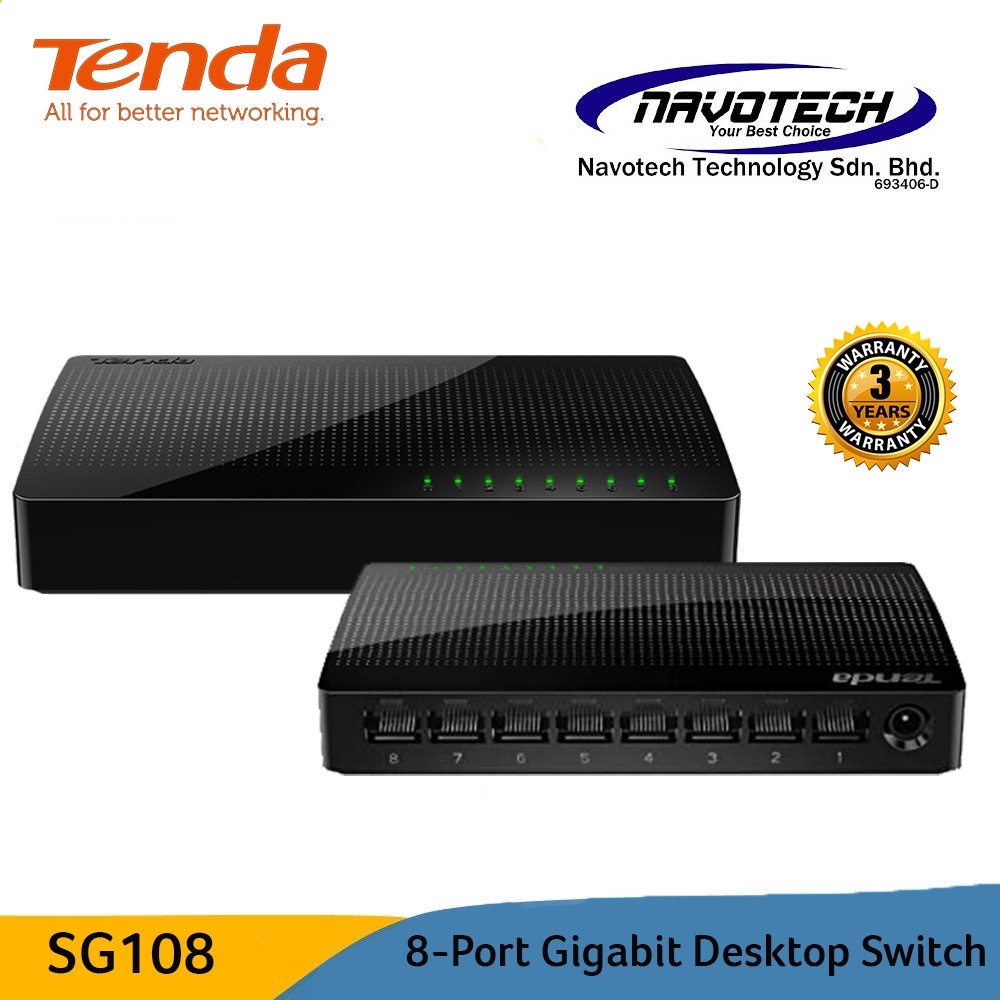 Tenda SG108 8-Port 10/100/1000Mpbs Gigabit Desktop Switch | Plug and ...