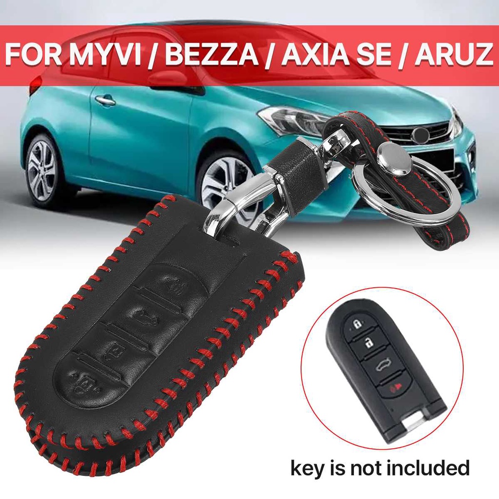 PU Leather Car Remote Key Case Cover w/Keychain For Perodua MYVI/BEZZA ...