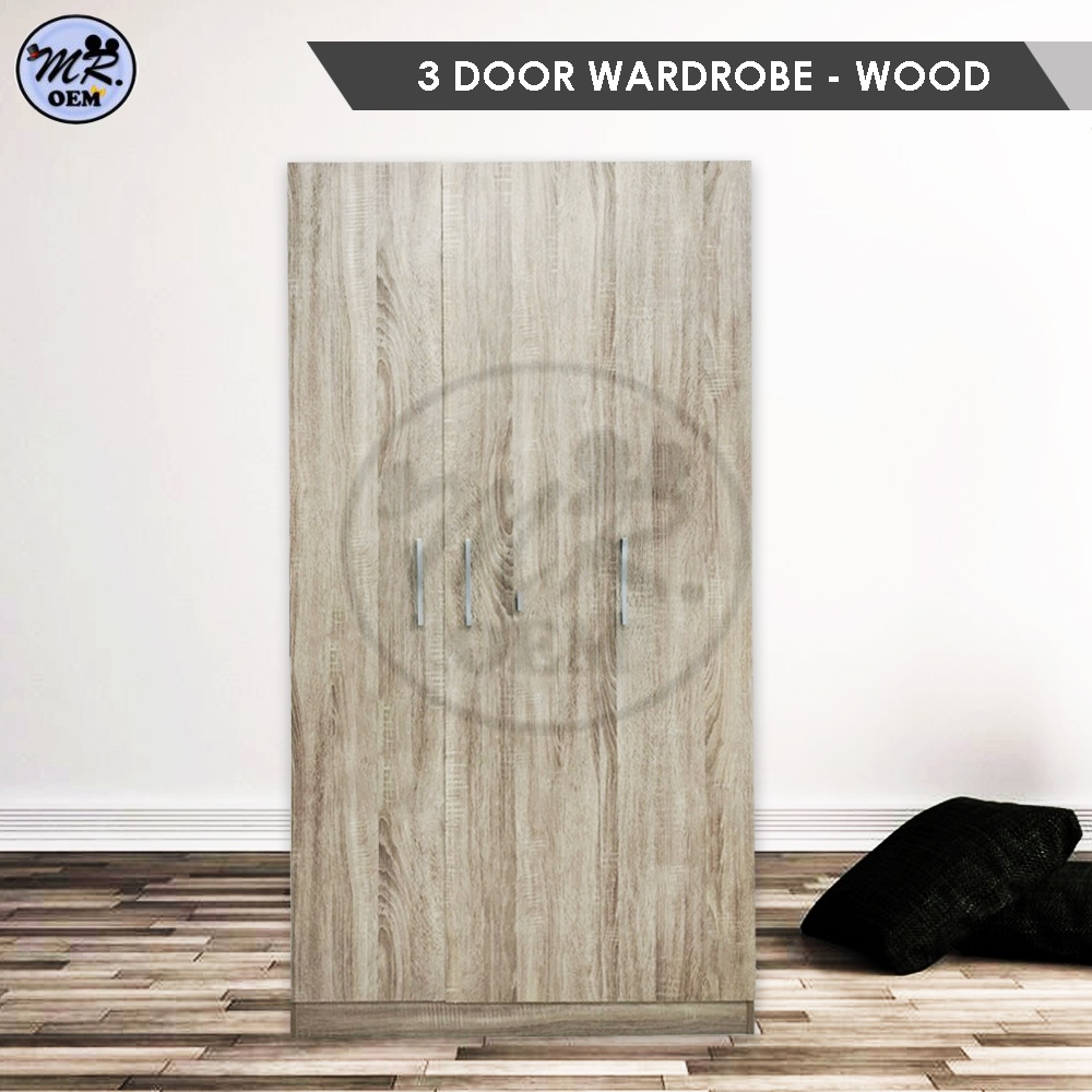 MR OEM Modern 2 Door / 3 Door Wooden Wardrobe with Hanging Rod and ...