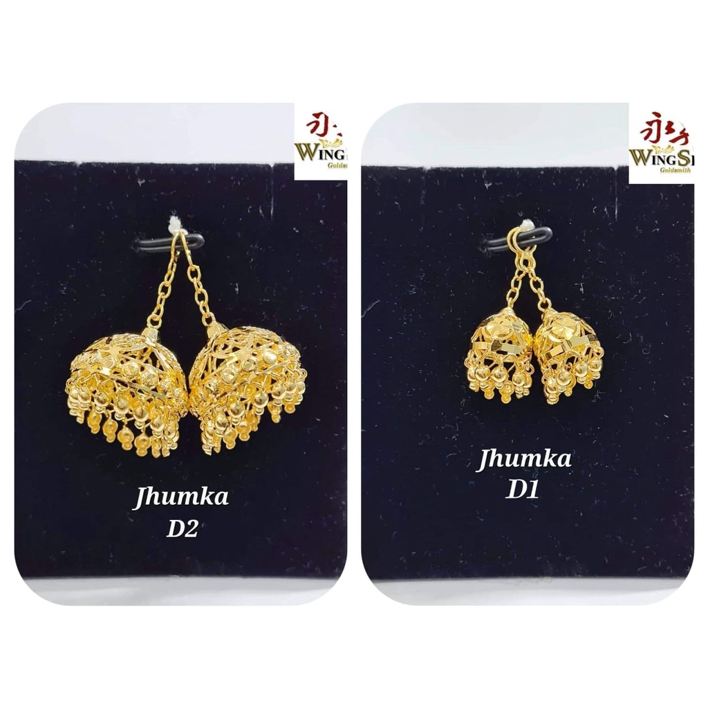 Wing Sing Subang Emas 916 Gold Pair Traditional Jimikki Jhumka Earrings ...