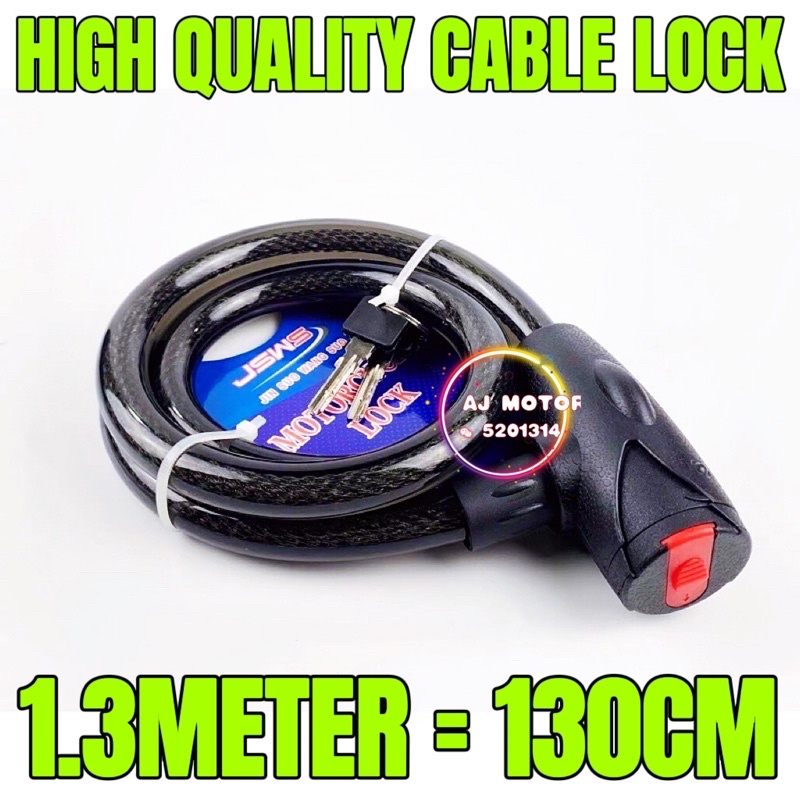 CABLE LOCK 1.3 METER 130CM MOTORCYCLE BICYCLE CHAIN LOCKER RANTAI FORK ...
