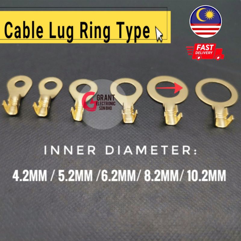 10pcs Cable Lug Ring Type Gold Wire 4.2mm / 5.2mm / 6.2mm / 8.2mm / 10.2mm cable lug | Shopee ...