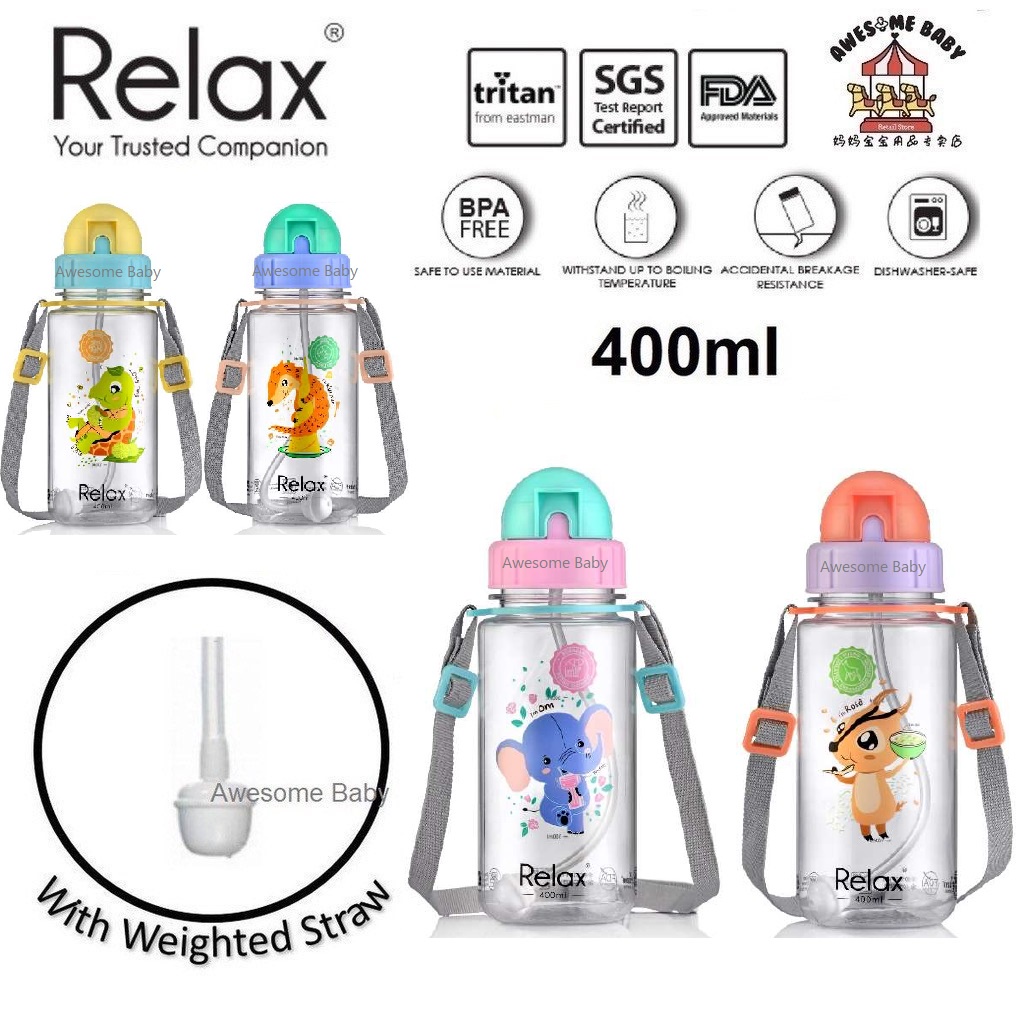 Relax Tritan Kids Straw Water Bottle 400ml / 550ml with Weighted Straw Relax Bottle | Shopee ...
