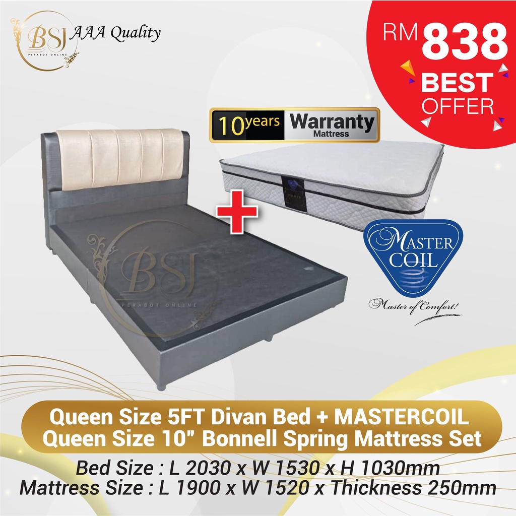 BSJ【𝐐𝐮𝐞𝐞𝐧 𝐒𝐢𝐳𝐞 𝟓𝐅𝐓 𝐃𝐢𝐯𝐚𝐧 𝐁𝐞𝐝 + 𝐌𝐀𝐒𝐓𝐄𝐑𝐂𝐎𝐈𝐋 𝐐𝐮𝐞𝐞𝐧 𝐒𝐢𝐳𝐞 𝟏𝟎” 𝐁𝐨𝐧𝐧𝐞𝐥𝐥 𝐒𝐩𝐫𝐢𝐧𝐠 𝐌𝐚𝐭𝐭𝐫𝐞𝐬𝐬 𝐒𝐞𝐭】Furniture ...