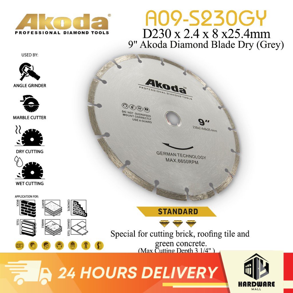 AKODA 9'' DRY A09-S230GY Diamond Cutting Wheel Blade Disc Cutter ...