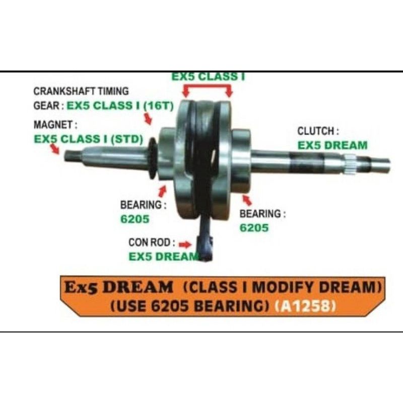 TAIKOM RACING CRANKSHAFT EX5 DREAM JET 2MM 3MM (CLASS 1 / WAVE125 PNP ...