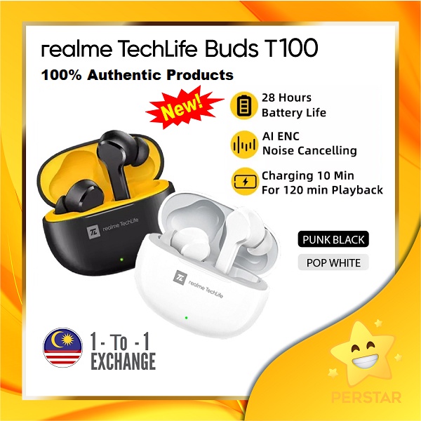 [ 1:1 Exchange ] realme Techlife Buds T100-28 hours Total Playback | Ai ...