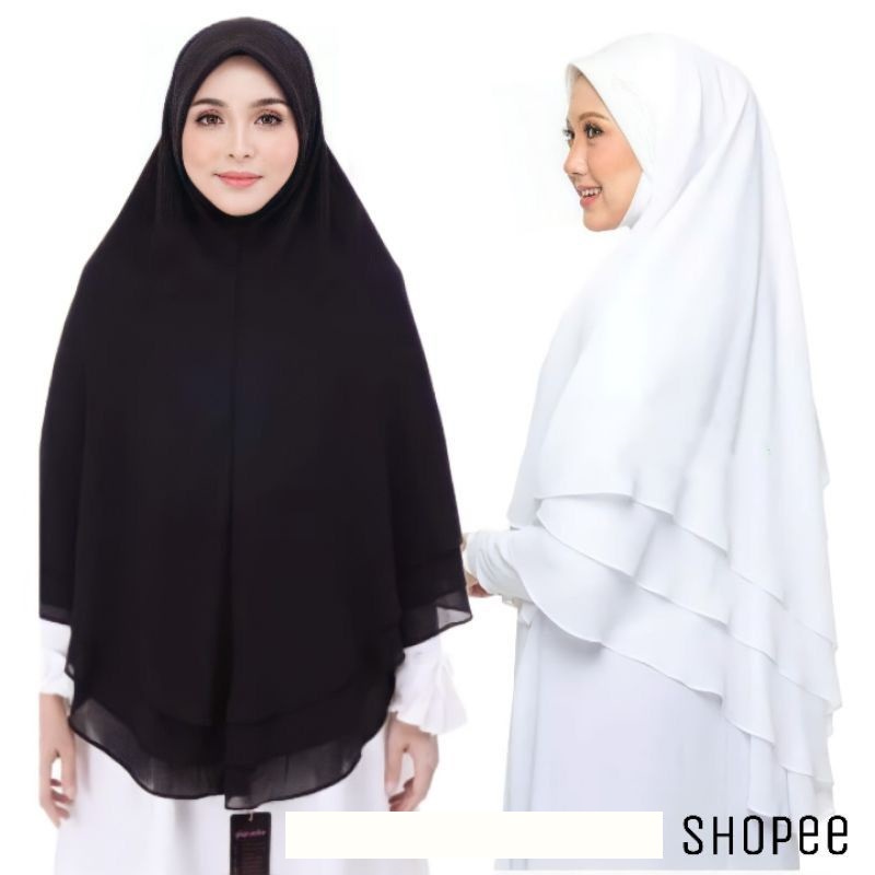Khimar Berdagu Chiffon 3 Layer /Tudung Sarung Labuh Hitam 3 Layer ...