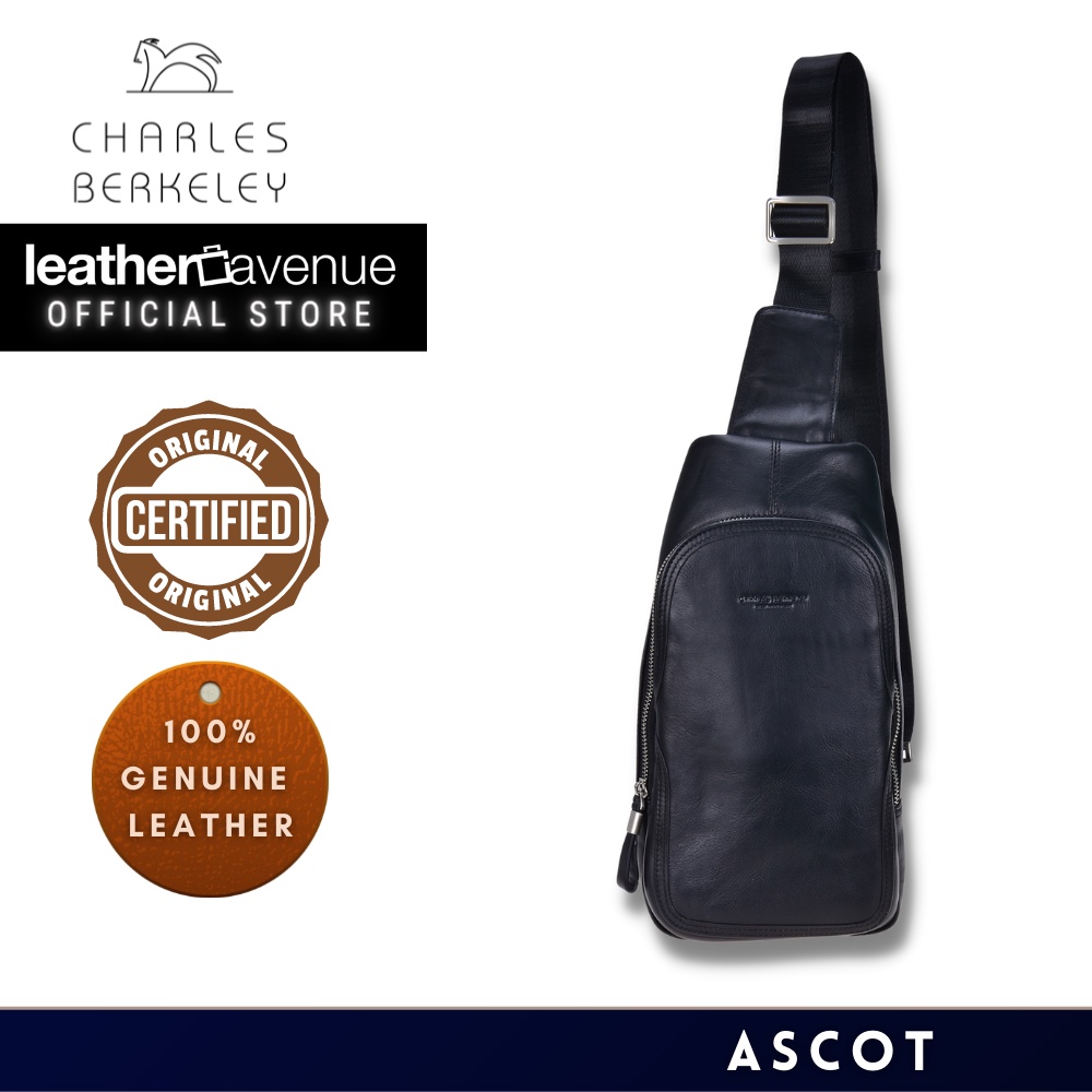 Charles Berkeley ASCOT Genuine Leather Chest Bag Men's Crossbody Waist ...