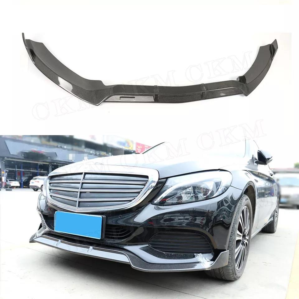 C Class Carbon Fiber Front Bumper Lip Spoiler for Mercedes Benz W205 C63 AMG C180 C200 C260 ...