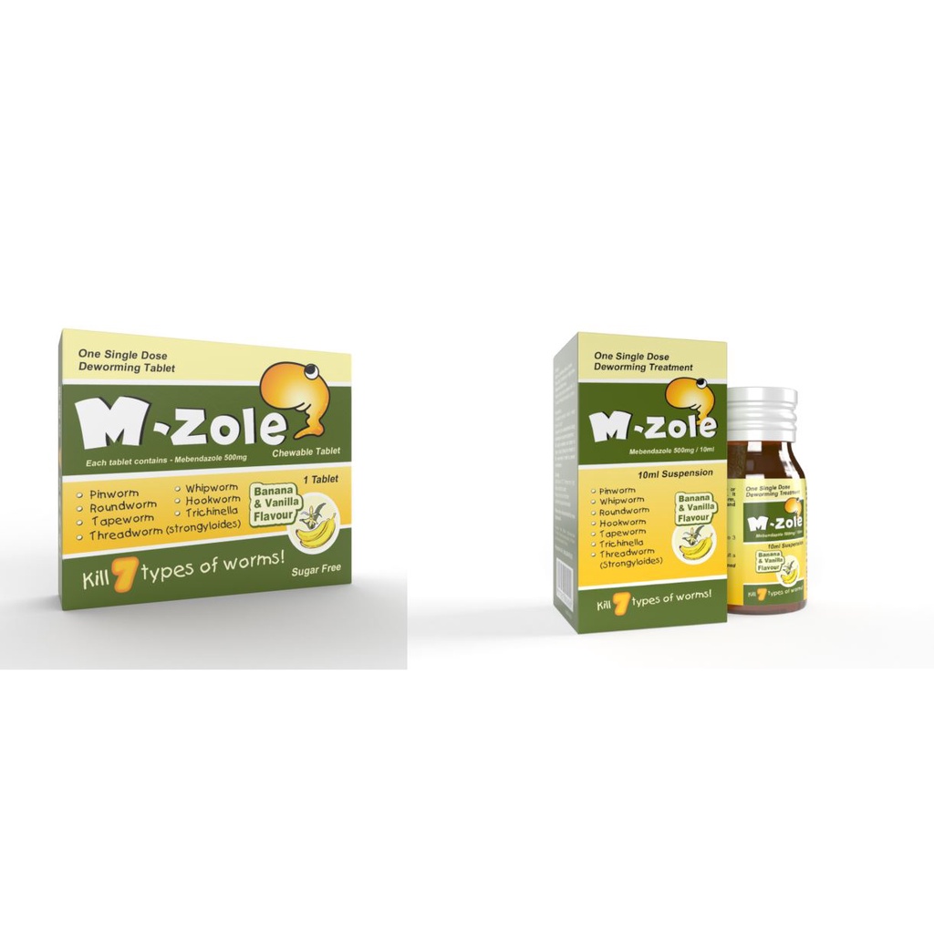 [DEWORMING AGENT] M ZOLE 10ML SUSPENSION/CHEWABLE TABLET 1'S BANANA ...