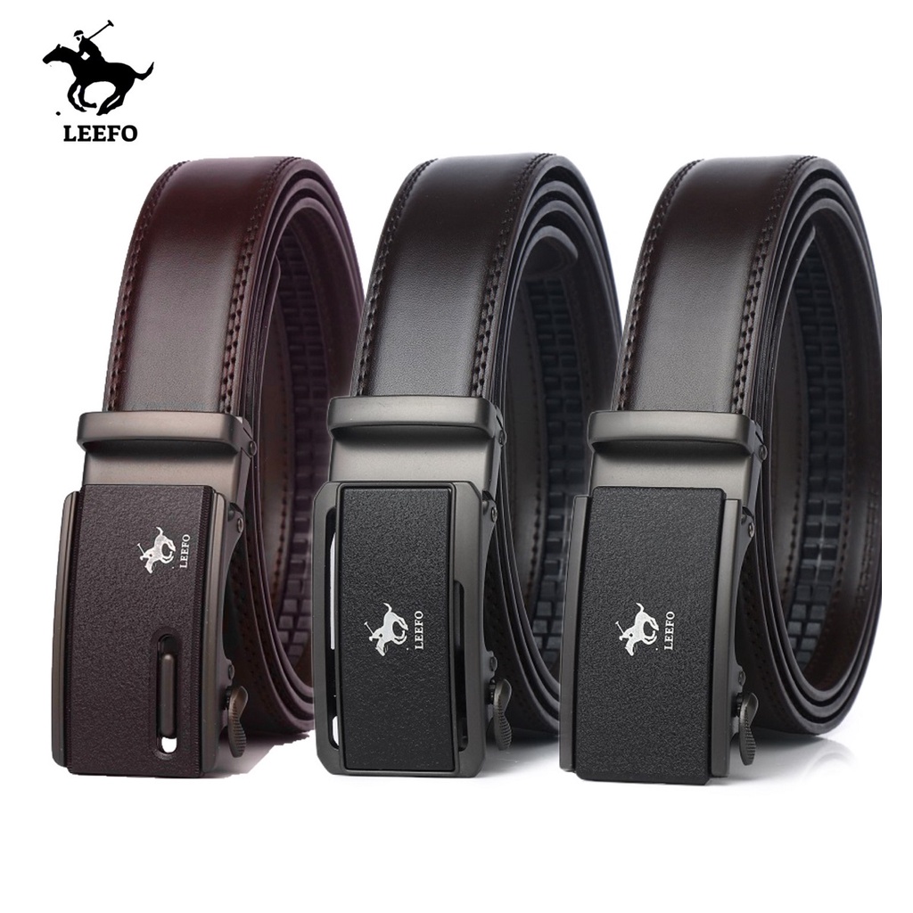LEEFO Genuine Leather Business Men's Automatic Lock Clip Buckle Extra ...