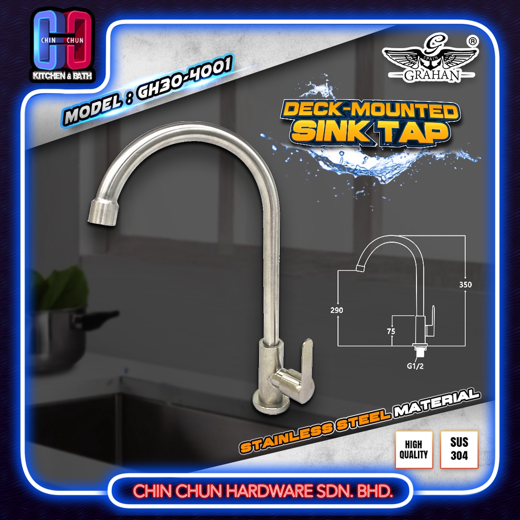 GRAHAN GH30-4001 SUS304 DECK MOUNTED SINK TAP | GH30-4011 SUS304 DECK ...