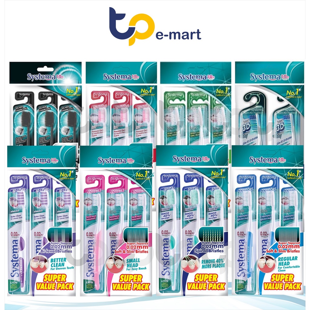 SYSTEMA 3D Toothbrushes/ Bi-Level/ Compact/ Full Head/ Silver Charcoal ...