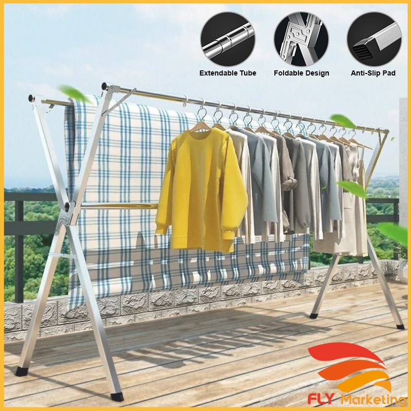 Stainless Steel Cloth Hanger Foldable&Extendable Laundry Rack/240 cm ...