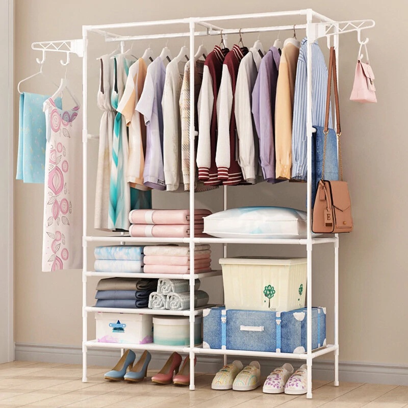 𝗡𝗢 𝗦𝗖𝗥𝗘𝗪 》 Large Stainless Steel Triple Wardrobe Storage Clothes ...