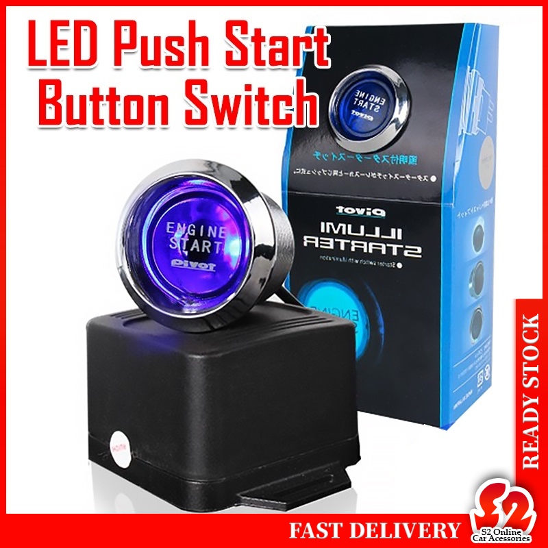 Pivot Push Start Button Switch Ignition Starter Kit With LED Blue Light ...